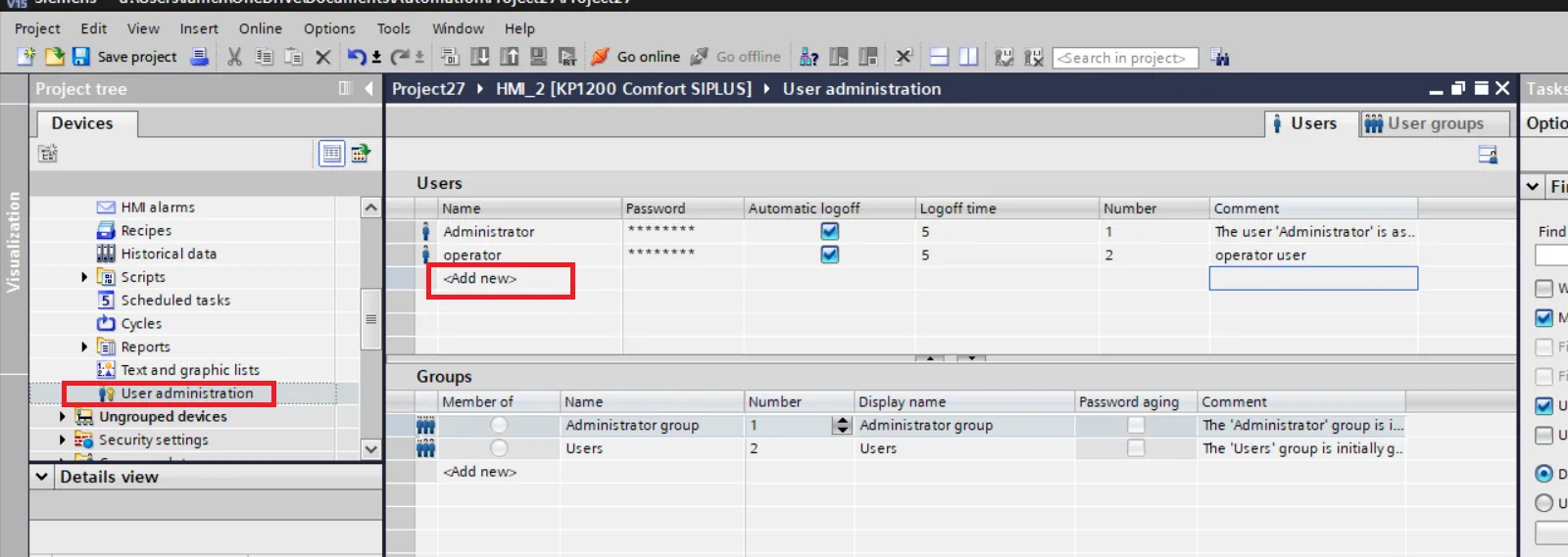 Siemens wincc hmi user management configuration in tia portal